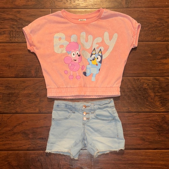 Bluey | Matching Sets | Bluey Coral Crop Top And Denim Shorts Set ...